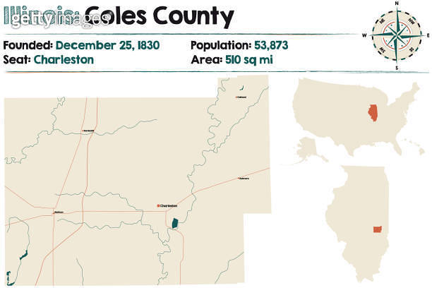 Map of Coles County in Illinois 이미지 (1336482559) - 게티이미지뱅크
