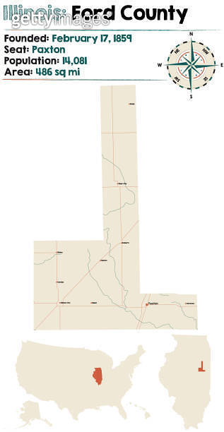 Map of Ford County in Illinois 이미지 (1344906563) - 게티이미지뱅크