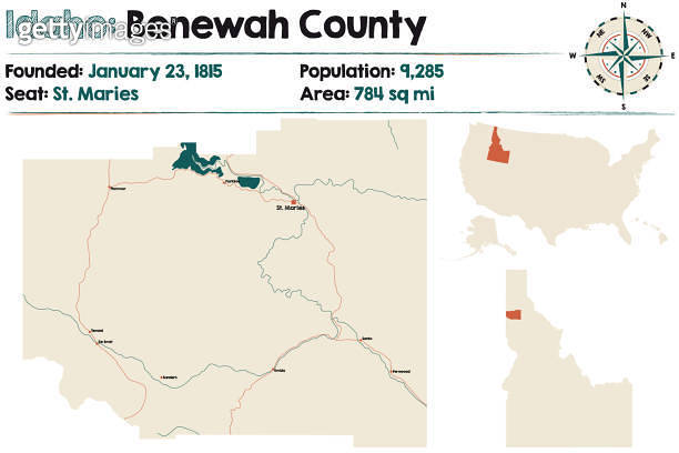 Map of Benewah County in Idaho 이미지 (1317619392) - 게티이미지뱅크