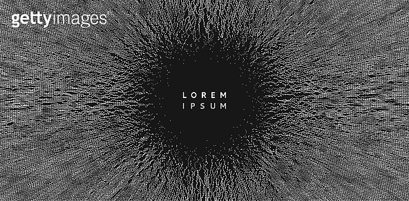 Small particles strive out of center. Array with dynamic particles. Abstract grid design. Vector ...