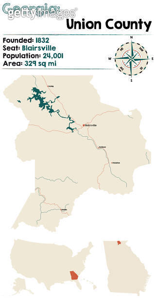 Map of Union County in Georgia 이미지 (1313268444) - 게티이미지뱅크