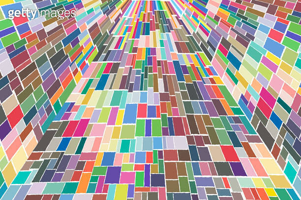 Colorful square and rectangle shapes in a row as mosaic tiles with a ...