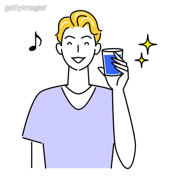 Heat Stroke Measures Cute man drinking water with glass cup for ...