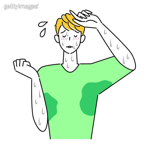 Cute man in trouble with a very sweaty constitution Large amount of ...