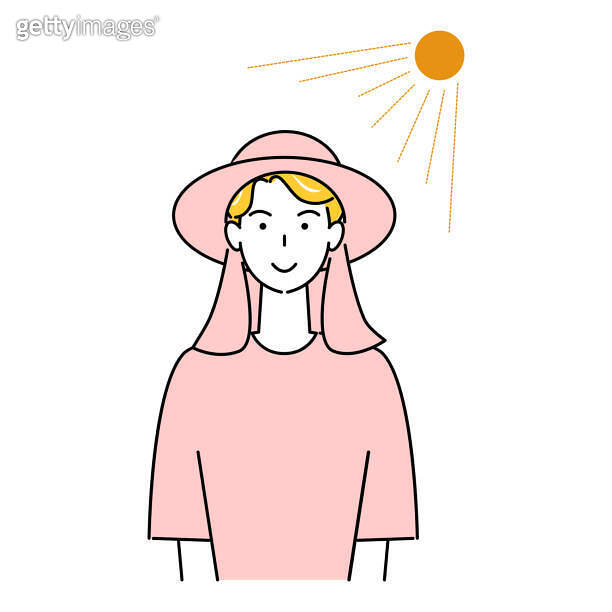 Heat Stroke Measures Smiling cute man wearing UV cut hat with back ...