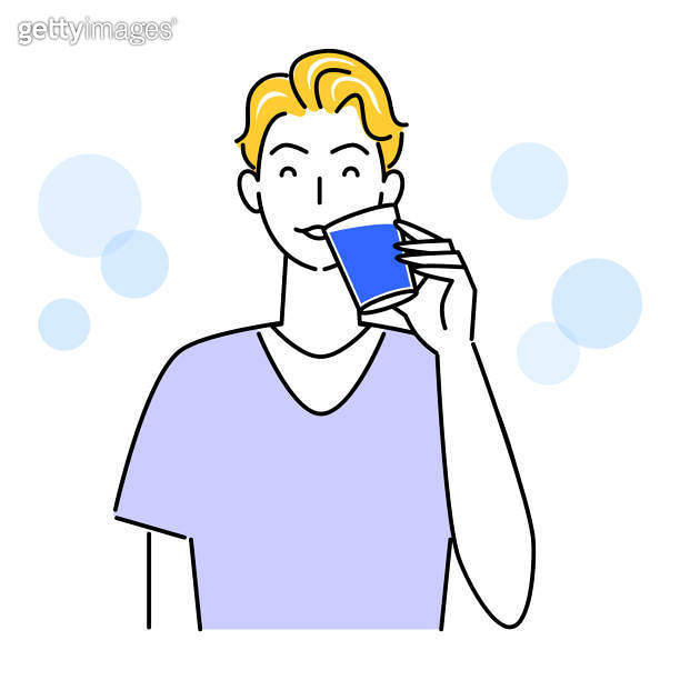 Heat Stroke Measures Cute man drinking water with glass cup for ...