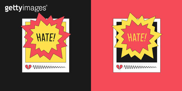Social media banner with explosion and heading Hate. Abstract post ...