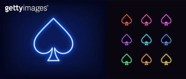 Neon spade suit icon. Glowing neon spades sign, outline card suit ...