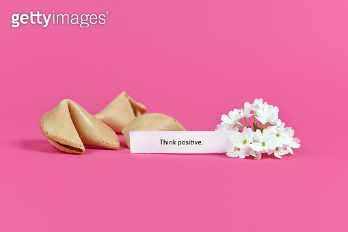 Positive thinking concept with fortune cookies with motivational text ...