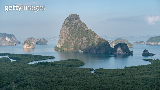 Samed Nang Chee. View of the Phang Nga bay, mangrove tree forest and ...