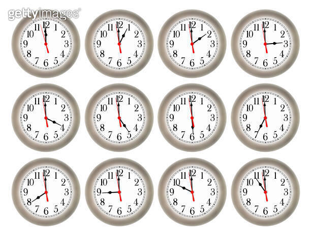 Close up design element of clock faces for each hour 이미지 (1311427178 ...