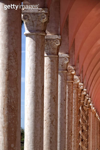 Close up architectural columns in a row from building exterior in ...