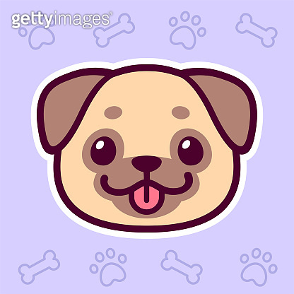 Cute cartoon smiling pug face 이미지 (1341283478) - 게티이미지뱅크