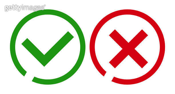 Stylish check mark icons and cross mark icons. Vector illustration ...