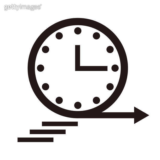A clock vector icon representing the advance of time. Simple flat ...