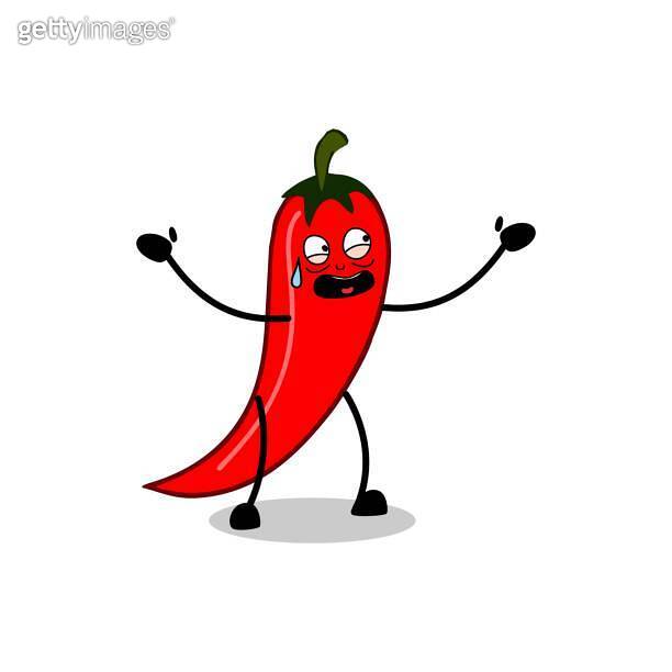 cartoon illustration of red chili with a crying expression. chili icon ...