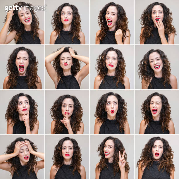 Real woman making different facial expressions 이미지 (1334673663) - 게티이미지뱅크