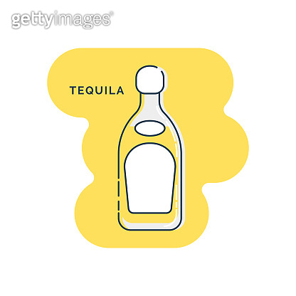 Bottle tequila line art in flat style. Restaurant alcoholic ...
