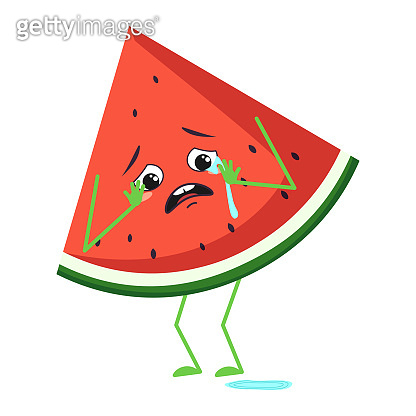 Cute watermelon character with crying and tears emotions, face, arms ...