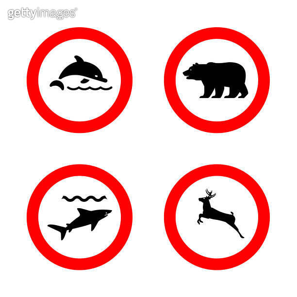 bear, dolphin, shark, deer prohibited signs 이미지 (1359328673) - 게티이미지뱅크