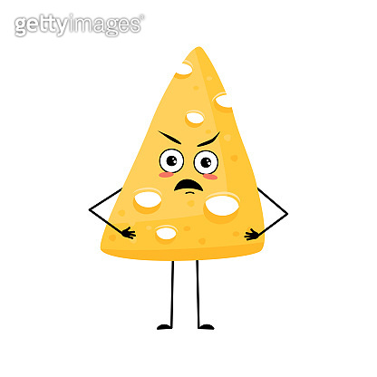 Cute cheese character with angry emotions, grumpy face, furious eyes ...