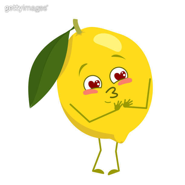 Cute lemon characters falls in love with eyes hearts, face, arms and ...