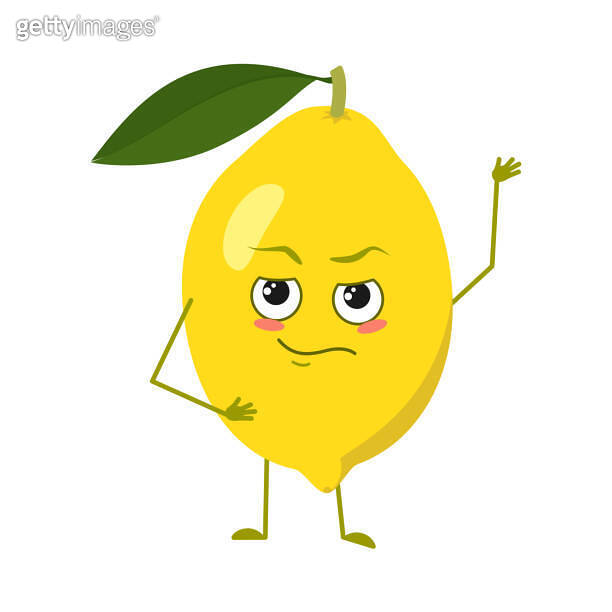Cute lemon characters with emotions, face, arms and legs. Spring or ...