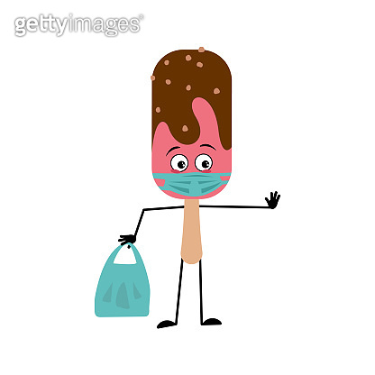 Cute ice cream character with emotions, popsicle face in a mask keep at ...