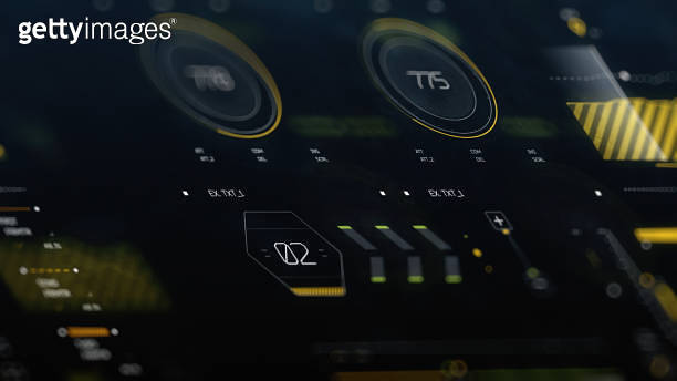 A computer-based futuristic digital software HUD interface with a ...