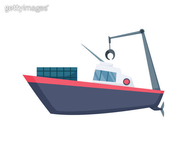 Fishing boat side view isolated on white background. Fishing commercial ...