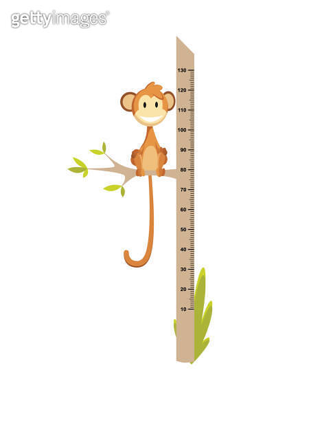 Wall meter with little monkey. Sticker for measuring height kids. Funny ...