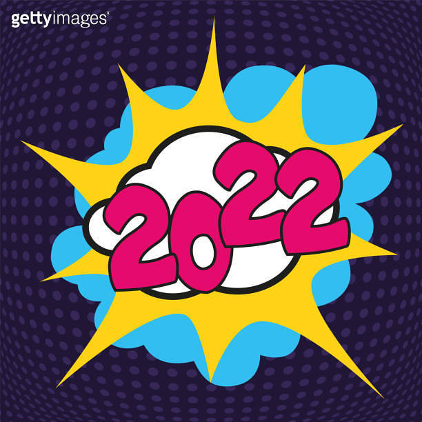 Greeting card 2022 with a comic strip graphic to mark an event. 이미지 ...