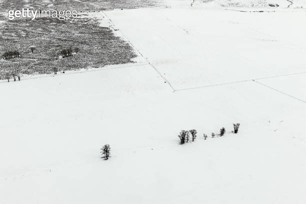 Overhead view of snowy landscape (1294691004) - 게티이미지뱅크