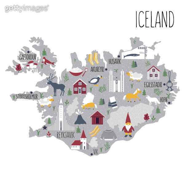 Cartoon map of Iceland, Nordic country geographic wallpaper, Icelandic ...