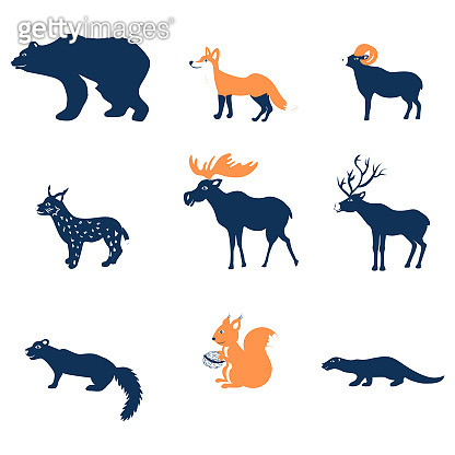 Cartoon forest vector animals. flat illustration, colorful fox, ram ...
