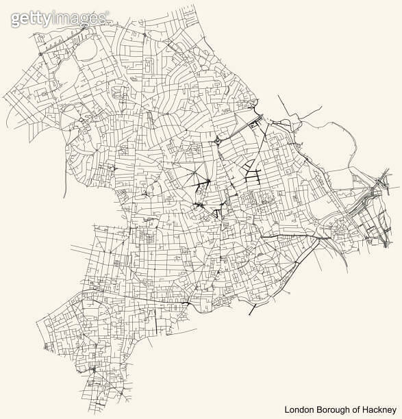 Street roads map of the London Borough of Hackney 이미지 (1296379414) - 게티 ...