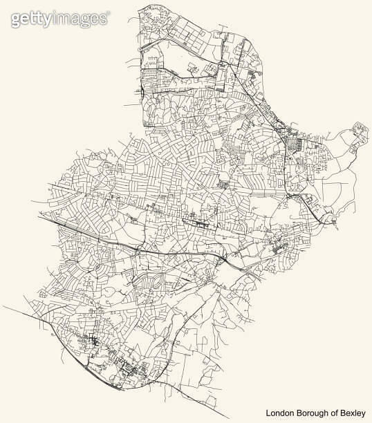 Street roads map of the London Borough of Bexley 이미지 (1296379221) - 게티이미지뱅크