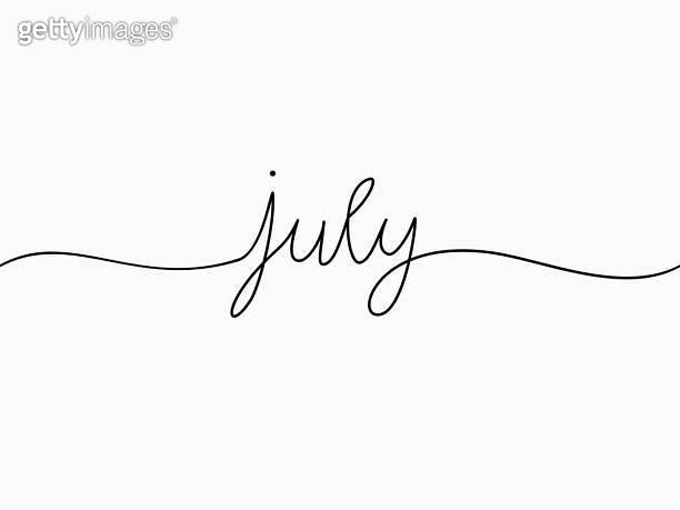 simple black July calligraphic continuous lettering text line month ...