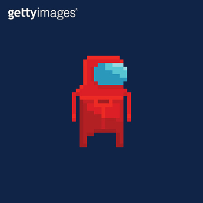 Retro pixel art illustration of astronaut in a red suit, cartoon 8 bit ...