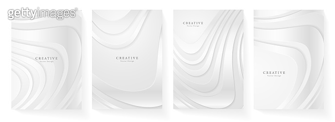White cover design set. Wavy background with line pattern (curves) 이미지 ...