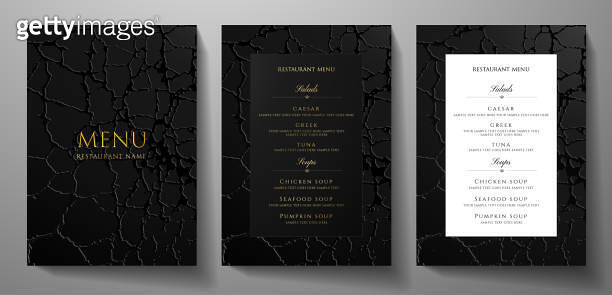 Black restaurant menu design with crack texture (grunge patten ...