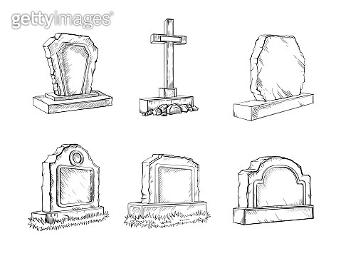 Stone tombstones sketch set gravestone illustration, drawing, engraving ...