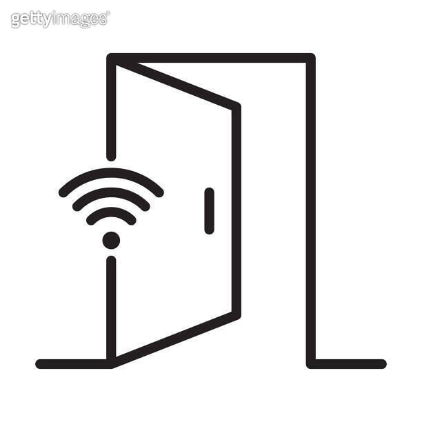 Wireless smart door lock system outline icon vector. Electronic ...