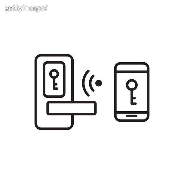 Wireless smart door lock system outline icon vector. Electronic ...