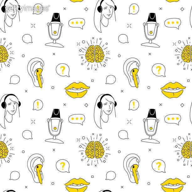 Radio host flat vector illustration seamless pattern. Media doodle ...