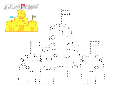 Sand castle. complete picture. educational children game. Tracing lines ...