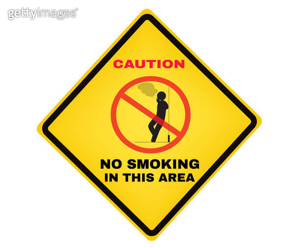 Accident Prevention signs, CAUTION board with message NO SMOKING IN ...