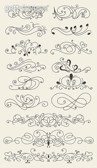 Flourish calligraphic design elements set. Page decoration symbols to ...