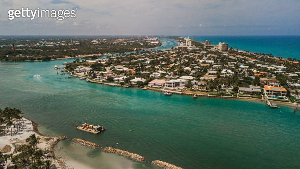 Aerial View of Jupiter Beach, Florida at Mid-Day During Spring Break in ...