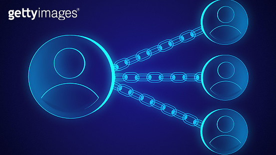 4K Block chain concept zoom out - Chain of users connected of network ...